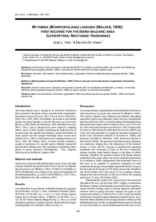(PDF) Mythimna (Morphopoliana) Languida (Walker, 1858): First Records ...