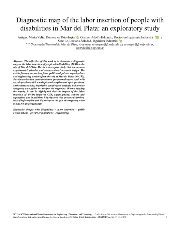 (PDF) Diagnostic map of the labor insertion of people with disabilities ...
