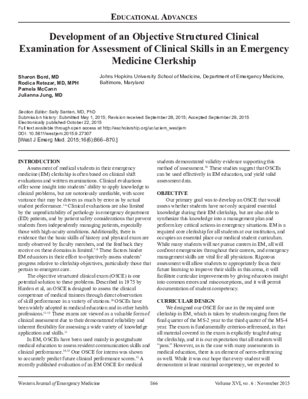 (PDF) Development of an Objective Structured Clinical Examination (Osce ...