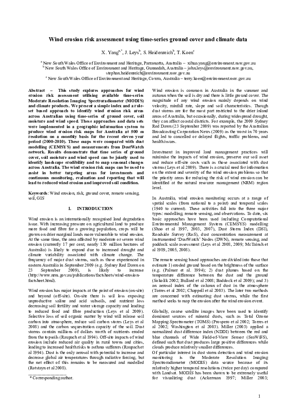 (PDF) Wind erosion risk assessment using time-series ground cover and ...