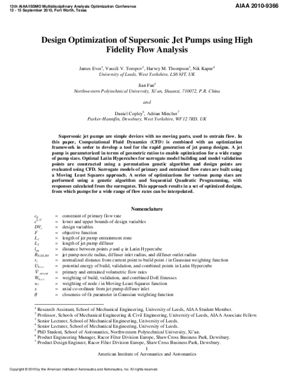 (PDF) Design optimization of supersonic jet pumps using high fidelity flow analysis