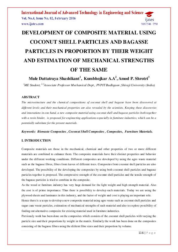 (PDF) Coconut Shell Particles and Bagasse Particles in Proportion by ...