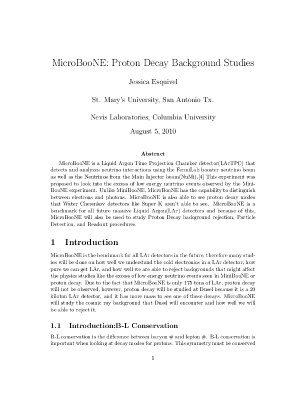 (PDF) MicroBooNE: Proton Decay Background Studies