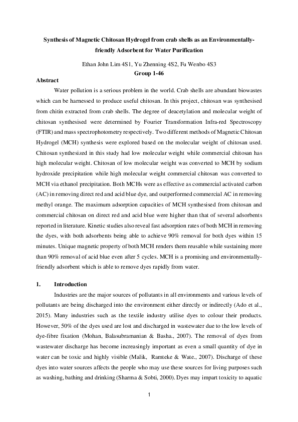 (PDF) Synthesis of Magnetic Chitosan Hydrogel from Crab Shells as an ...