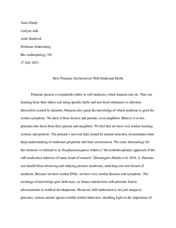 (PDF) How Primates Got Involved With Medicinal Herbs Final