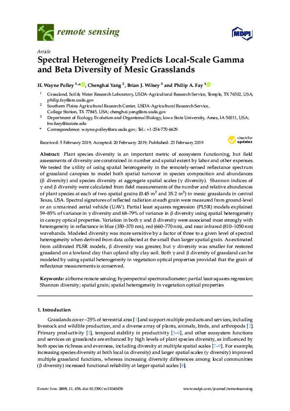 (PDF) Spectral Heterogeneity Predicts Local-Scale Gamma and Beta ...