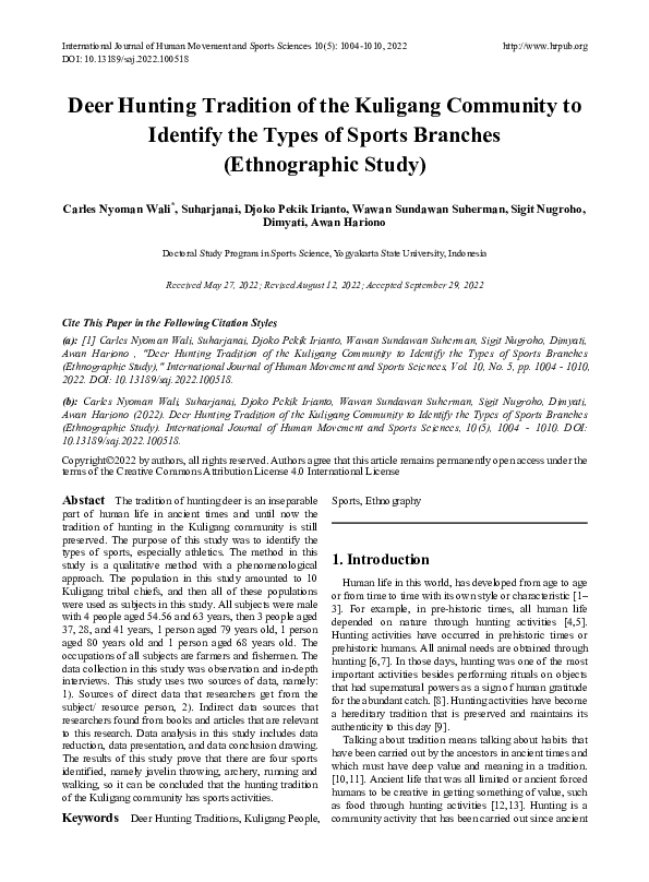 (PDF) Deer Hunting Tradition of the Kuligang Community to Identify the ...