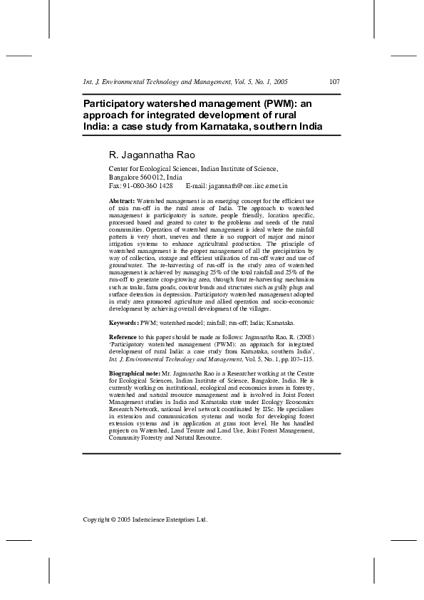 (PDF) Participatory watershed management (PWM): an approach for ...