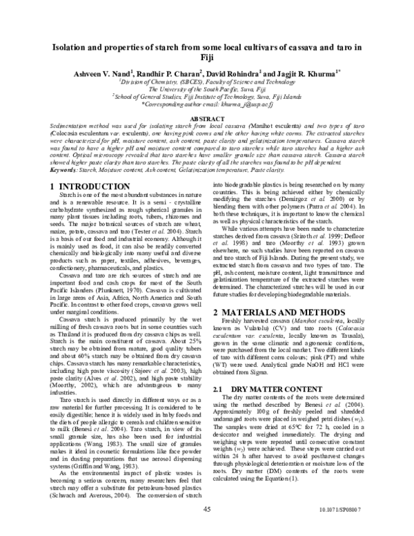 (PDF) Isolation and properties of starch from some local cultivars of ...
