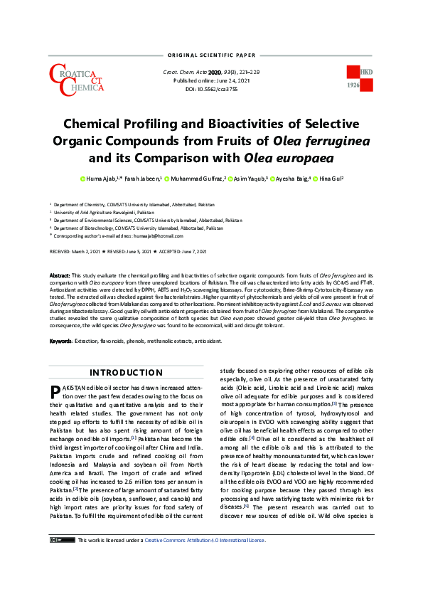 (PDF) Chemical Profiling and Bioactivities of Selective Organic Compounds from Fruits of Olea ...