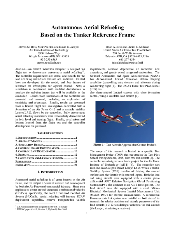 (PDF) Autonomous Aerial Refueling Based on the Tanker Reference Frame