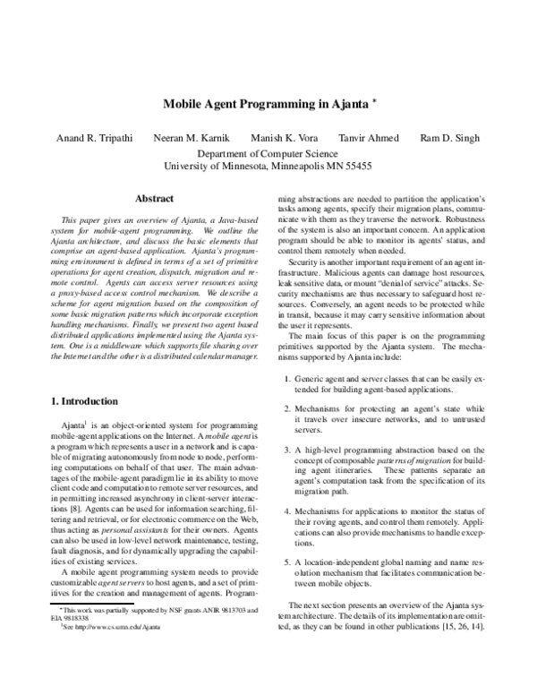 (PDF) Mobile agent programming in Ajanta | Tanvir Ahmed - Academia.edu