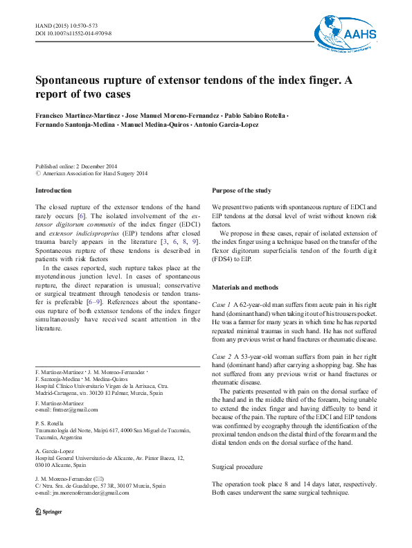(PDF) Spontaneous rupture of extensor tendons of the index finger. A ...