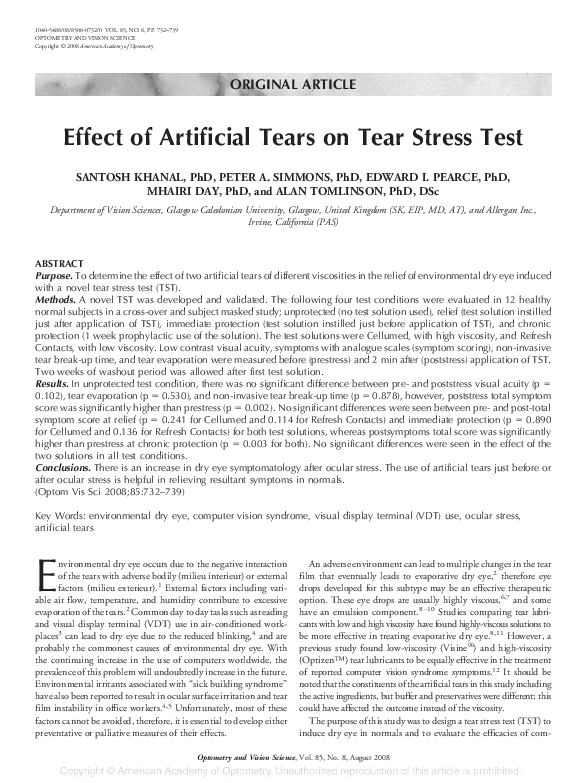 (PDF) Effect of Artificial Tears on Tear Stress Test