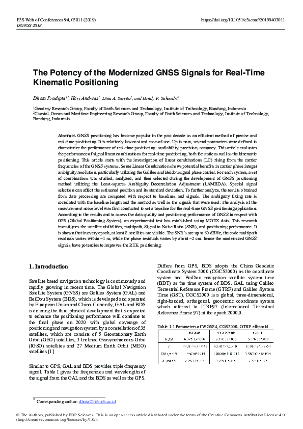 (PDF) The Potency of the Modernized GNSS Signals for Real-Time Kinematic Positioning