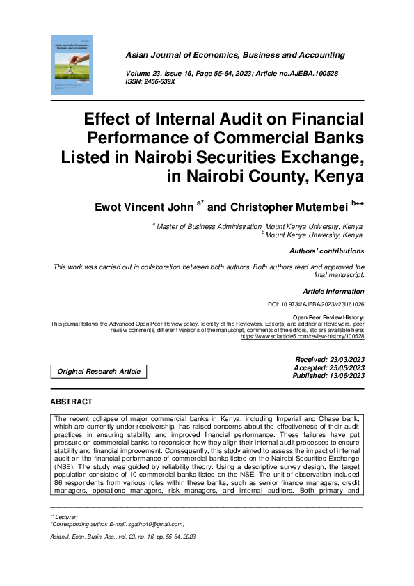 (PDF) Effect of Internal Audit on Financial Performance of Commercial Banks Listed in Nairobi ...