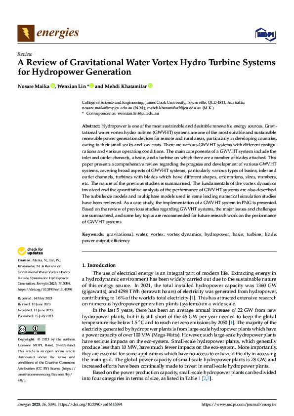 (PDF) A Review of Gravitational Water Vortex Hydro Turbine Systems for ...