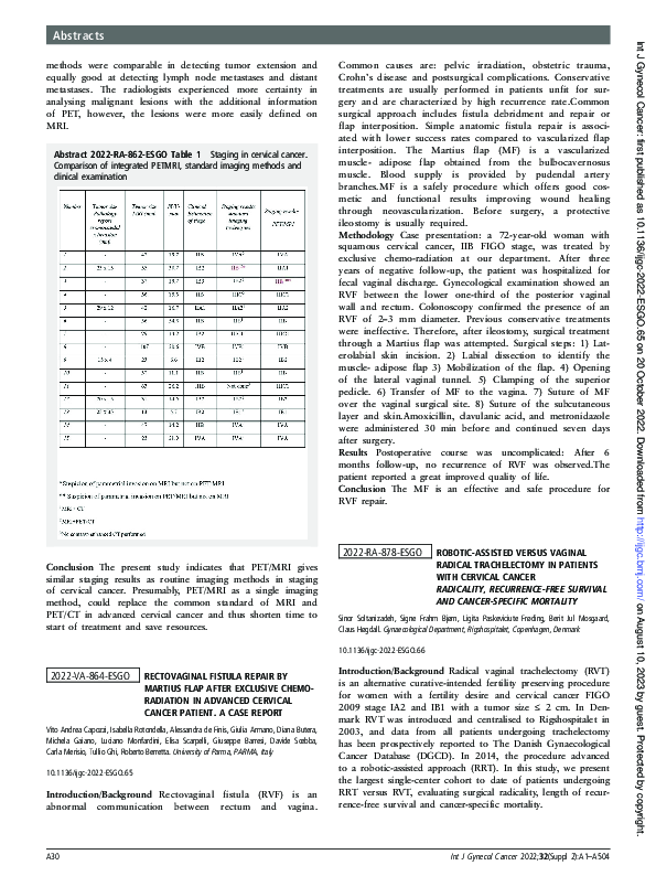 (PDF) 2022-VA-864-ESGO Rectovaginal fistula repair by Martius flap ...