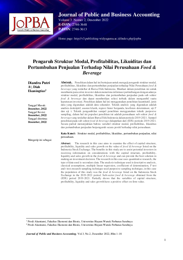 (PDF) Pengaruh Struktur Modal, Profitabilitas, Likuiditas dan Pertumbuhan Penjualan Terhadap ...
