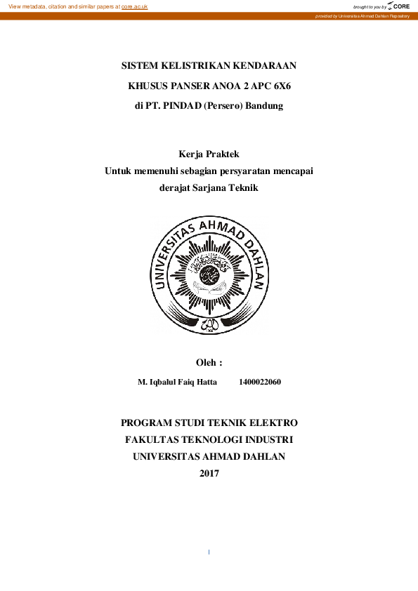 (PDF) SISTEM KELISTRIKAN KENDARAAN KHUSUS PANSER ANOA 2 APC 6X6 di PT ...