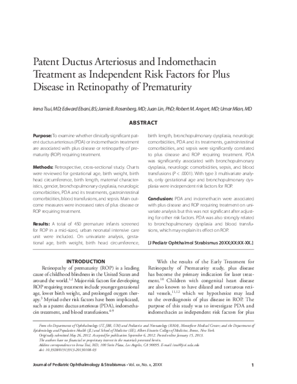 (PDF) Patent Ductus Arteriosus and Indomethacin Treatment as ...