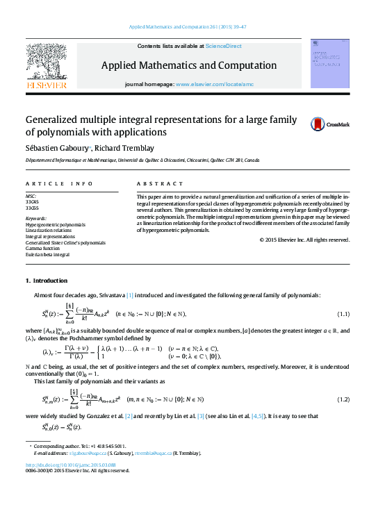 (PDF) Generalized multiple integral representations for a large family of polynomials with ...