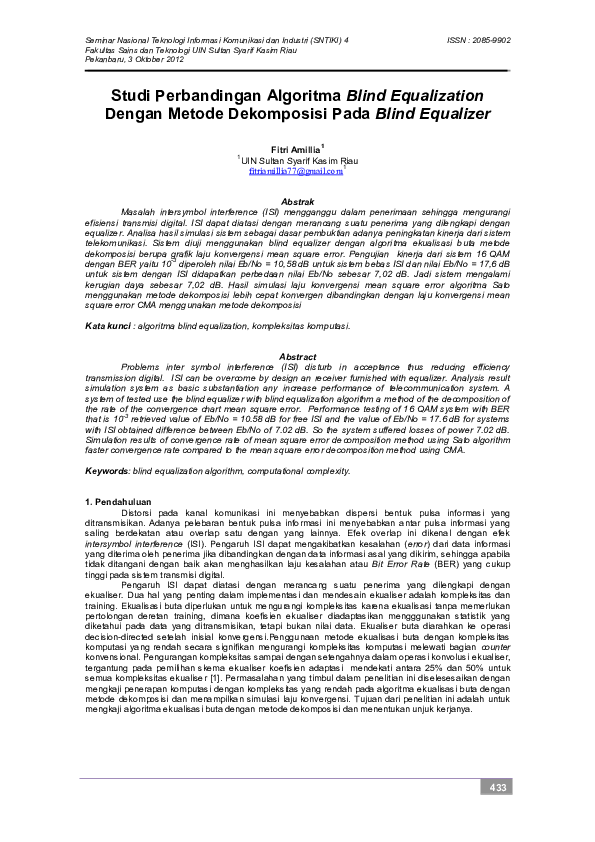(PDF) Studi Perbandingan Algoritma Blind Equalization Dengan Metode Dekomposisi Pada Blind Equalizer