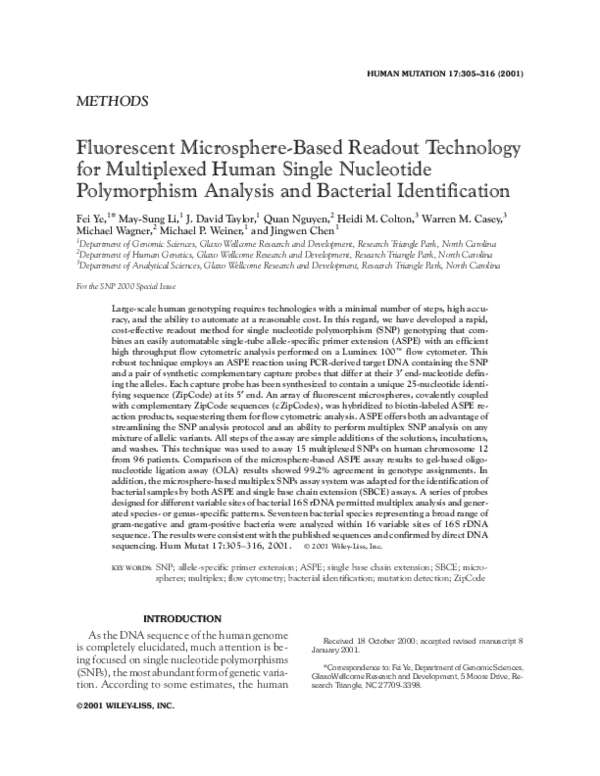 (PDF) Fluorescent microsphere-based readout technology for multiplexed human single nucleotide ...