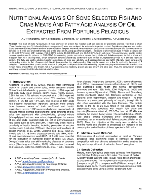 (PDF) Nutritional Analysis of Some Selected Fish and Crab Meats and ...