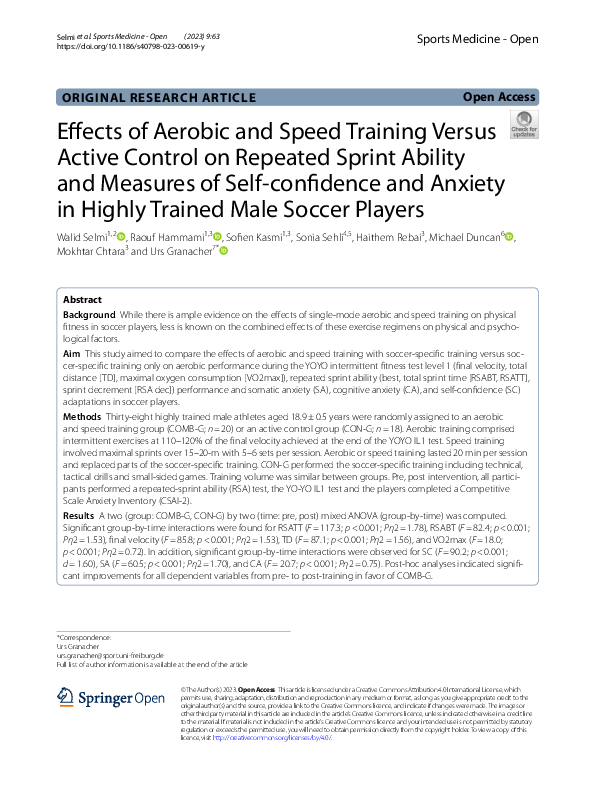 (PDF) Effects of Aerobic and Speed Training Versus Active Control on Repeated Sprint Ability and ...