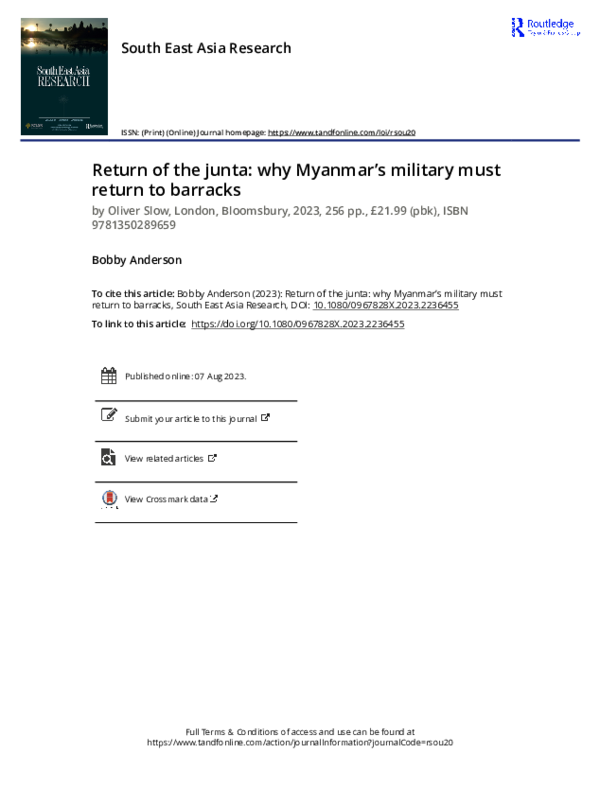 (PDF) Book Review: Return of the Junta- Why Myanmar's Military must ...