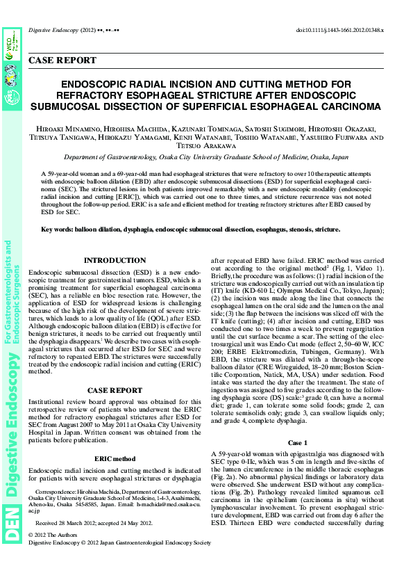 (PDF) Endoscopic radial incision and cutting method for refractory esophageal stricture after ...