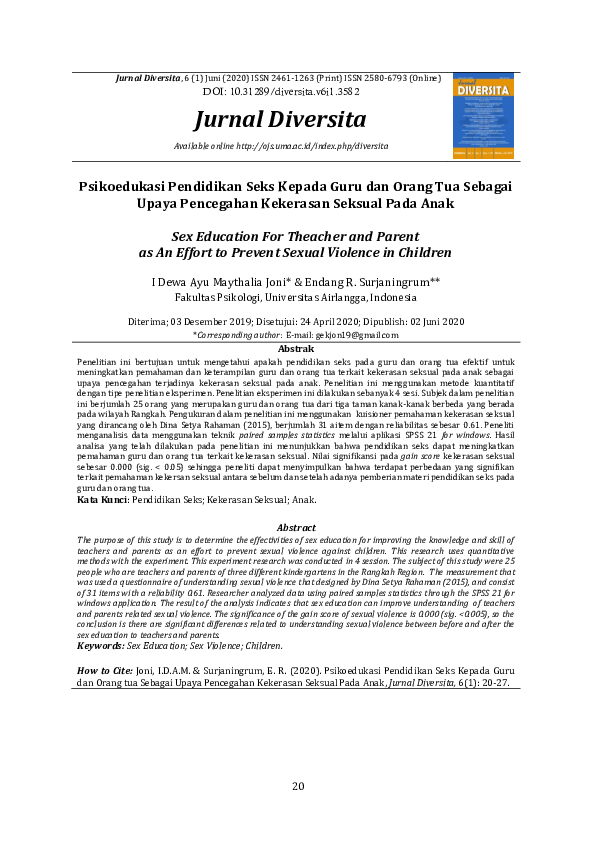 (PDF) Psikoedukasi Pendidikan Seks Kepada Guru dan Orang Tua Sebagai Upaya Pencegahan Kekerasan ...