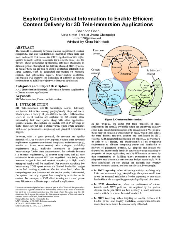 Pdf Exploiting Contextual Information To Enable Efficient Content Delivery For 3d Tele 