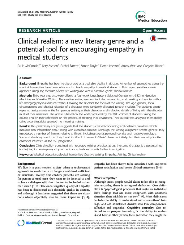 (PDF) Clinical realism: a new literary genre and a potential tool for ...