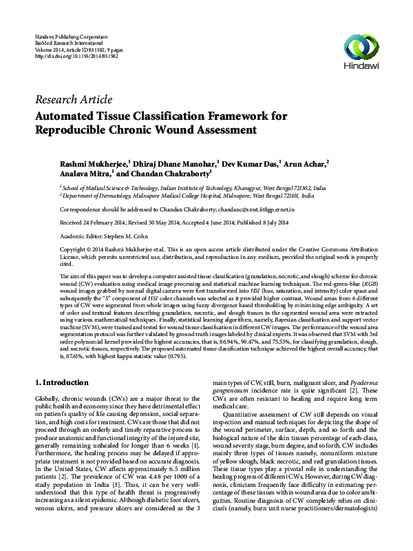 (PDF) Automated Tissue Classification Framework for Reproducible Chronic Wound Assessment