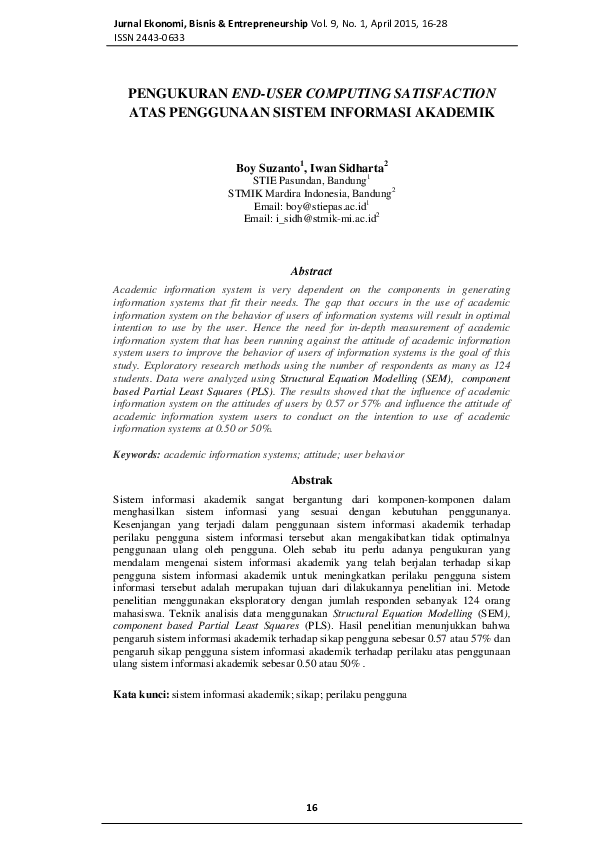 (PDF) Pengukuran End-User Computing Satisfaction Atas Penggunaan Sistem Informasi Akademik