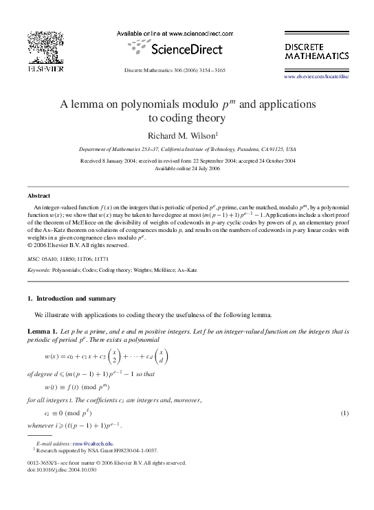 (PDF) A lemma on polynomials modulo pm and applications to coding theory