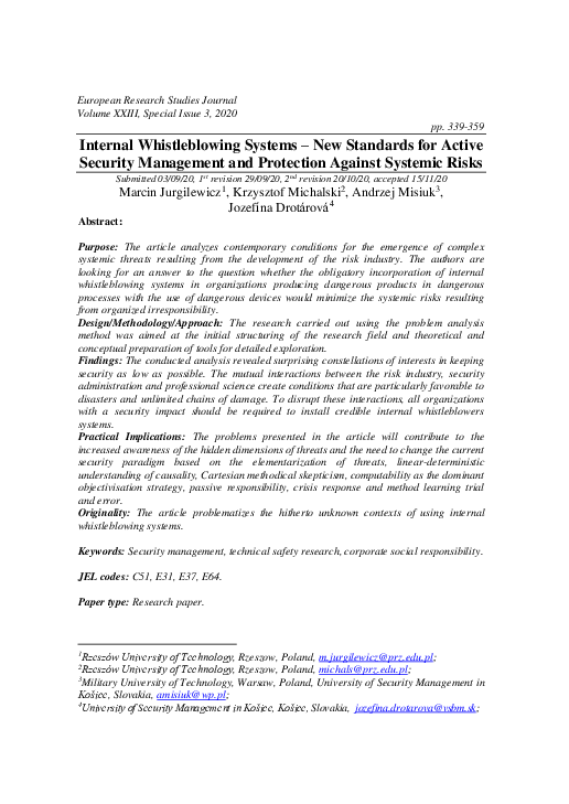 (PDF) Internal Whistleblowing Systems – New Standards for Active ...