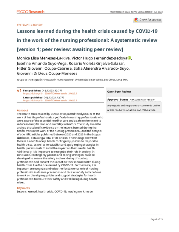 (PDF) Lessons learned during the health crisis caused by COVID-19 in ...