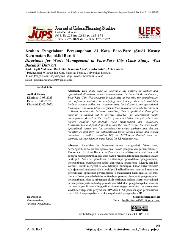 (PDF) Arahan Pengelolaan Persampahan di Kota Pare-Pare