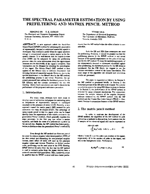 (PDF) The Band-Pass Matrix Pencil Method for Parameter Estimation of ...