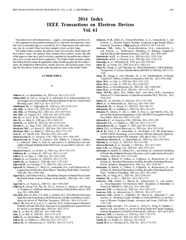 (PDF) 2014 Index IEEE Transactions on Electron Devices Vol. 61