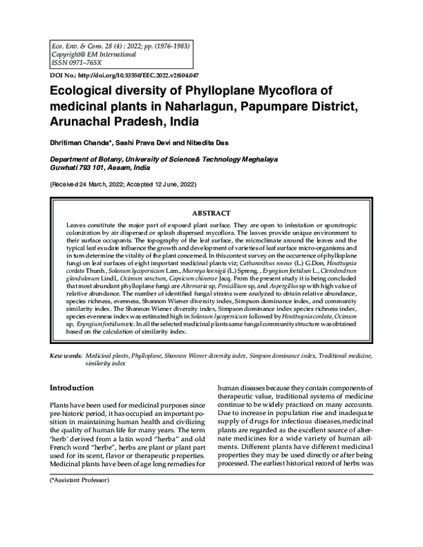 (PDF) Ecological diversity of Phylloplane Mycoflora of medicinal plants ...
