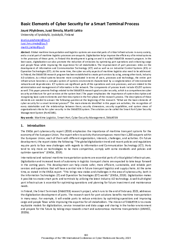 (PDF) Basic Elements of Cyber Security for a Smart Terminal Process
