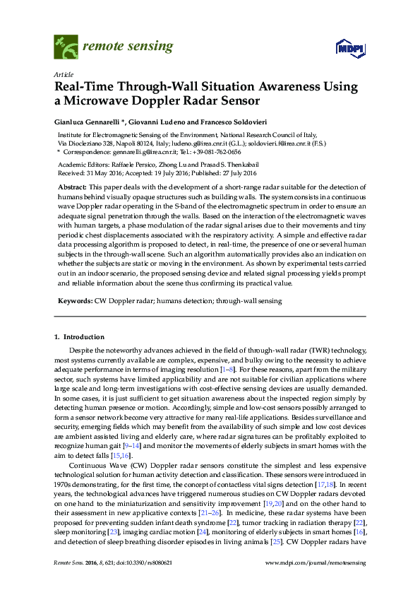 (PDF) Real-Time Through-Wall Situation Awareness Using a Microwave ...