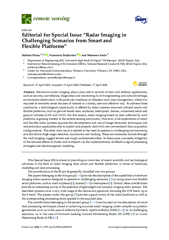Pdf Editorial For Special Issue “radar Imaging In Challenging Scenarios From Smart And