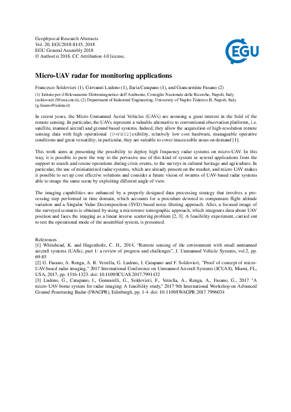 Pdf Micro Uav Radar For Monitoring Applications Francesco Soldovieri