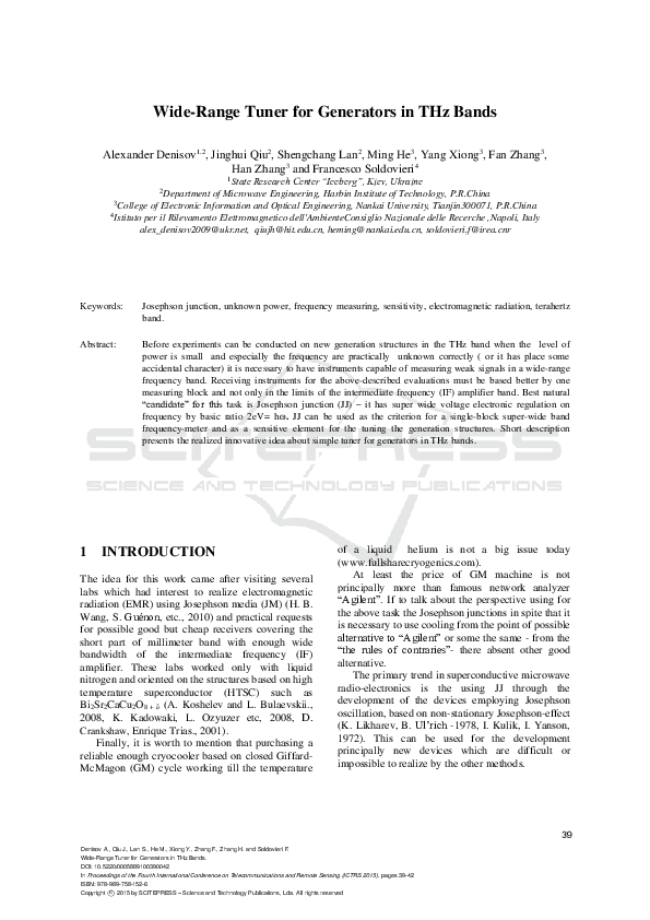 (PDF) Wide-Range Tuner for Generators in THz Bands