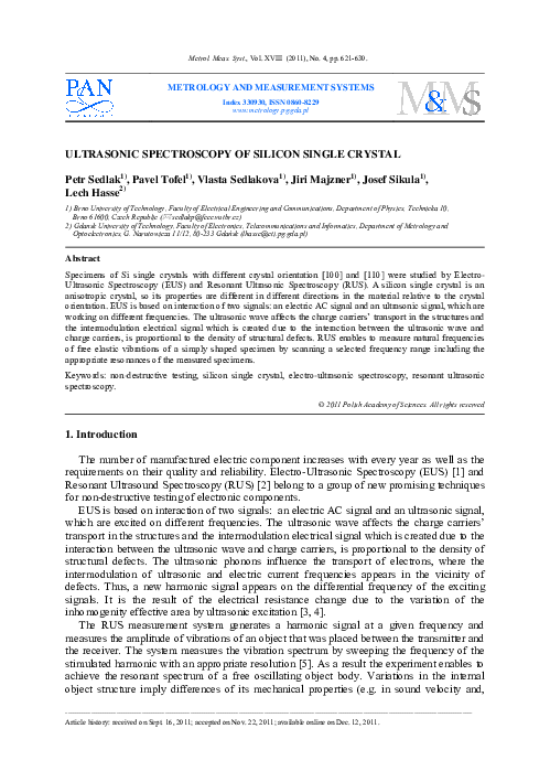 (PDF) Ultrasonic Spectroscopy of Silicon Single Crystal